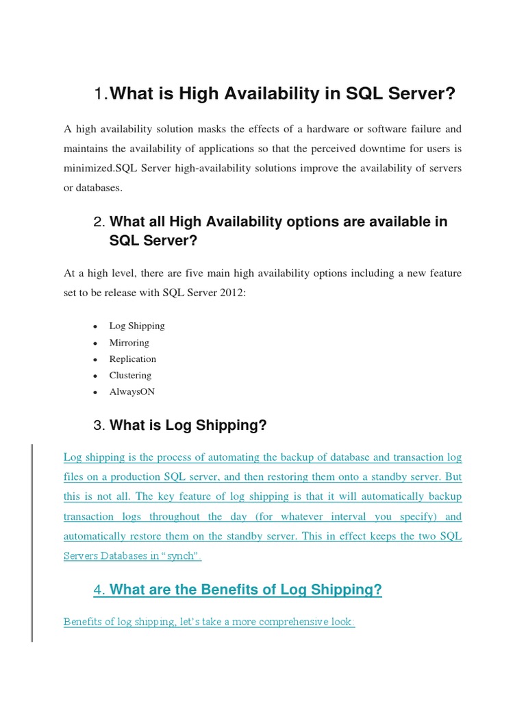 SQL Interview Questions - LOGSHIPPING | PDF | Backup | Databases