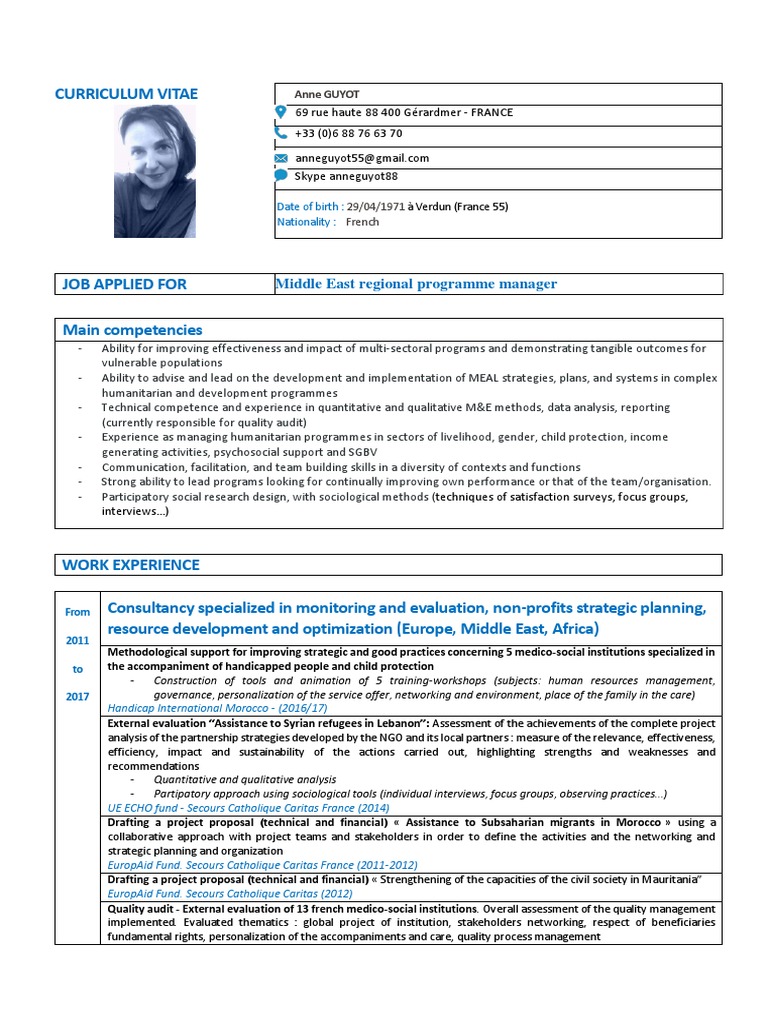 CV Anne Guyot | PDF | Non Governmental Organization | Evaluation