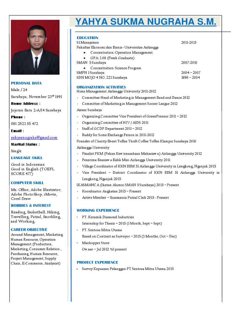 Yahya Sukma Nugraha - CV | PDF | Business