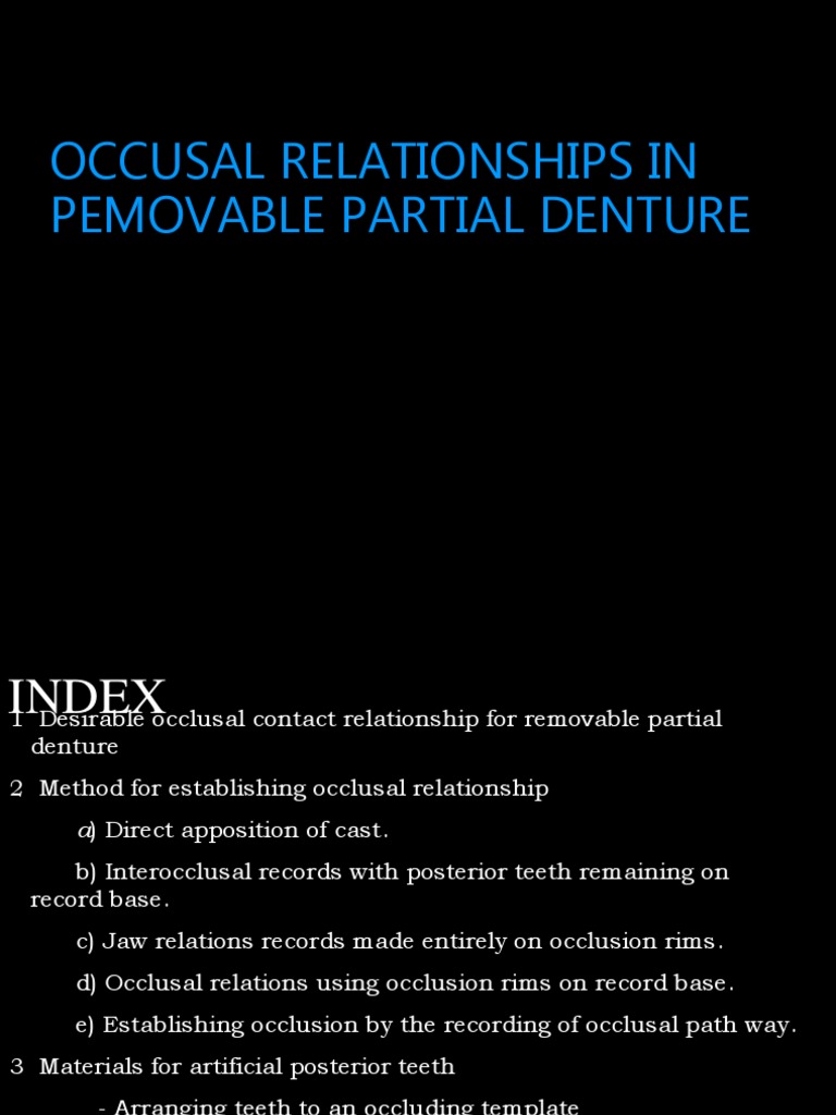 Occlusal Relationship in RPD Prostho | PDF | Dentures | Tooth