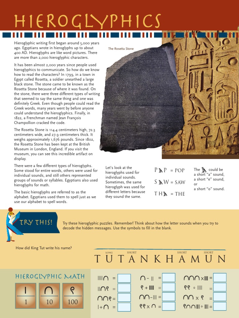 Hieroglyphics Activity and History | PDF | Egyptian Hieroglyphs ...