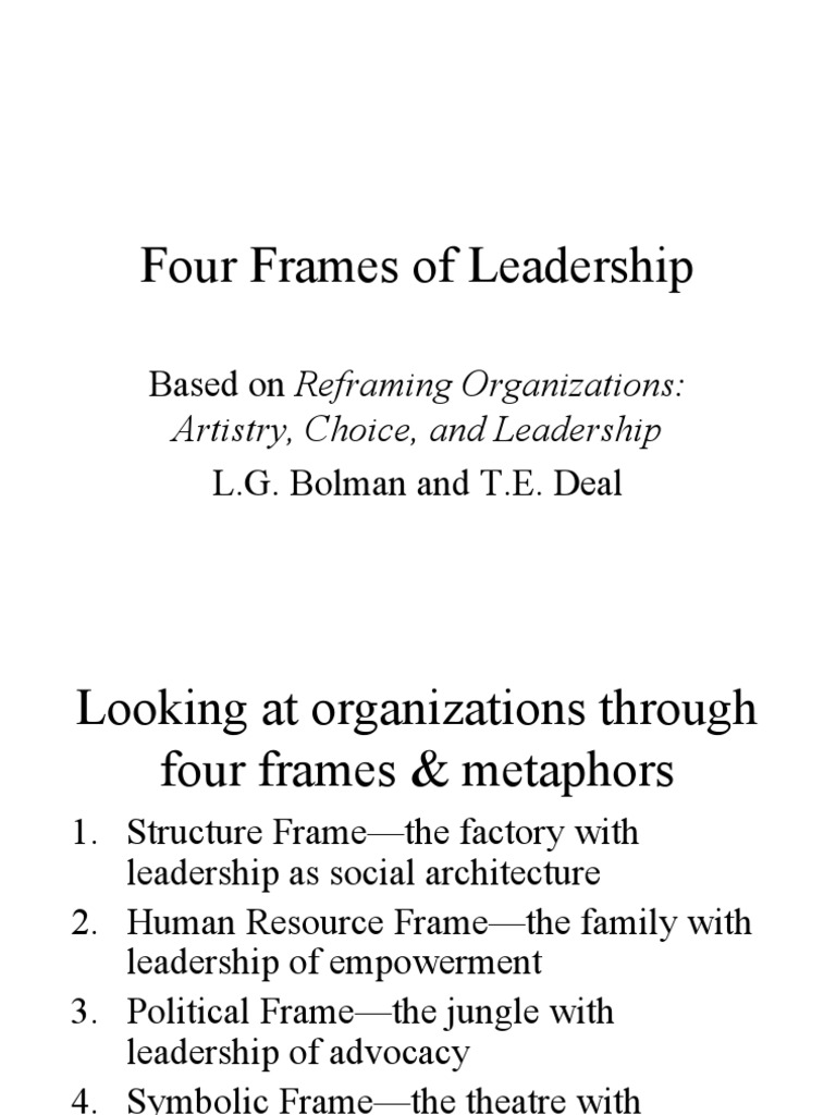 Four Frames of Leadership: Based On Reframing Organizations: L.G ...