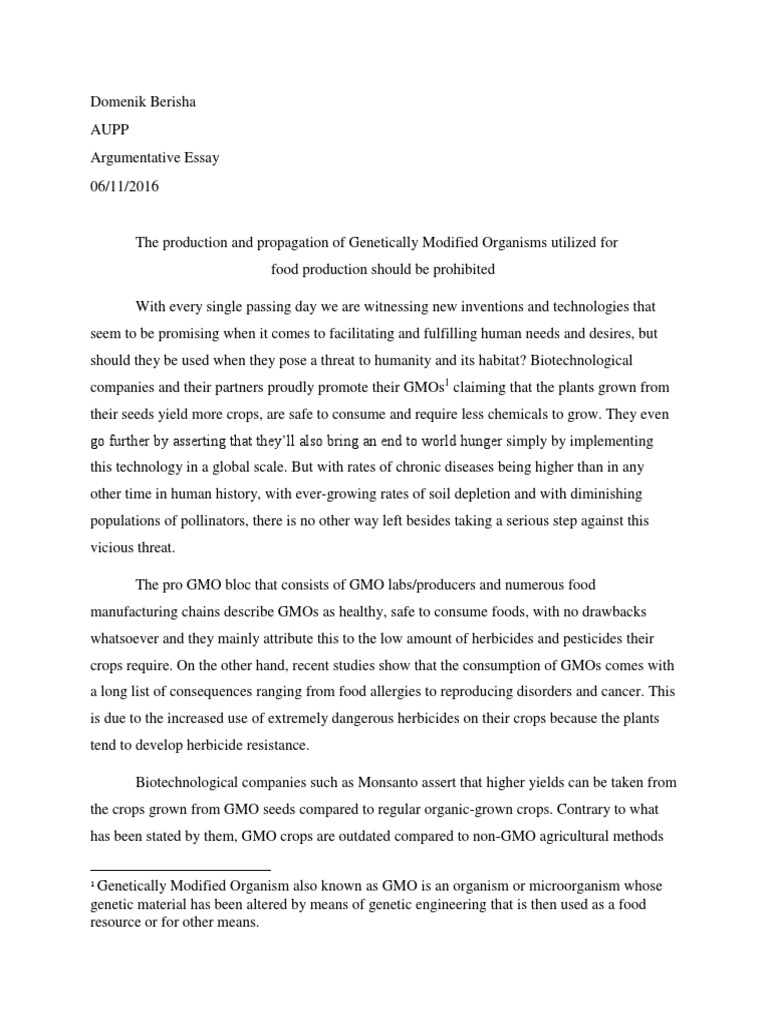 Argumentative Essay | PDF | Genetically Modified Organism | Genetic Engineering