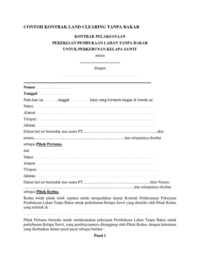 Contoh Kontrac Land Clearing | PDF