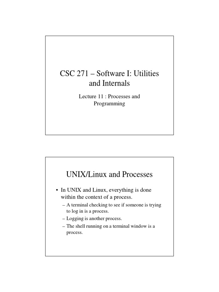 Csc 271 Software I Utilities And Internals Lecture 11 Processes And Programming Pdf