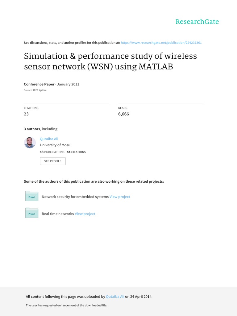 Simulation & Performance Study of Wireless Sensor Network (WSN) Using MATLAB | PDF
