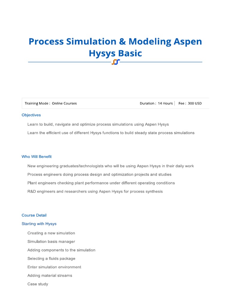 Aspen Hysys Basic Course Outline | PDF