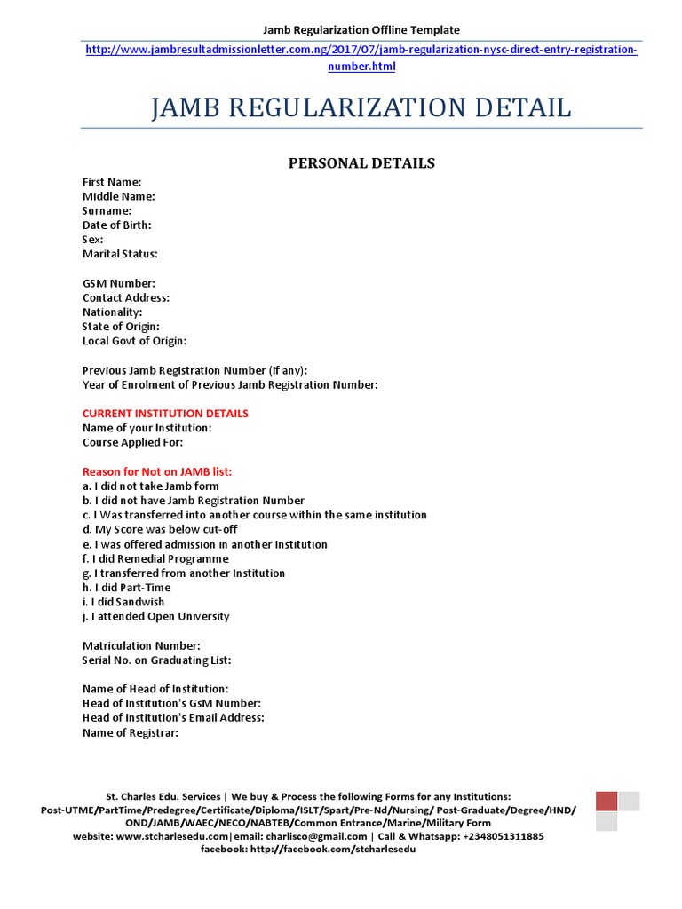 Jamb Regularization Detail Offline Template | PDF | Postgraduate ...