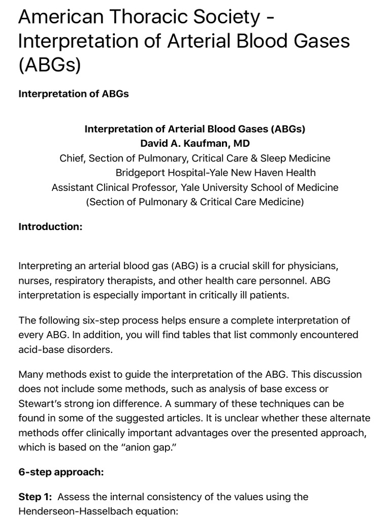 American Thoracic Society - Interpretation of Arterial Blood Gases ...