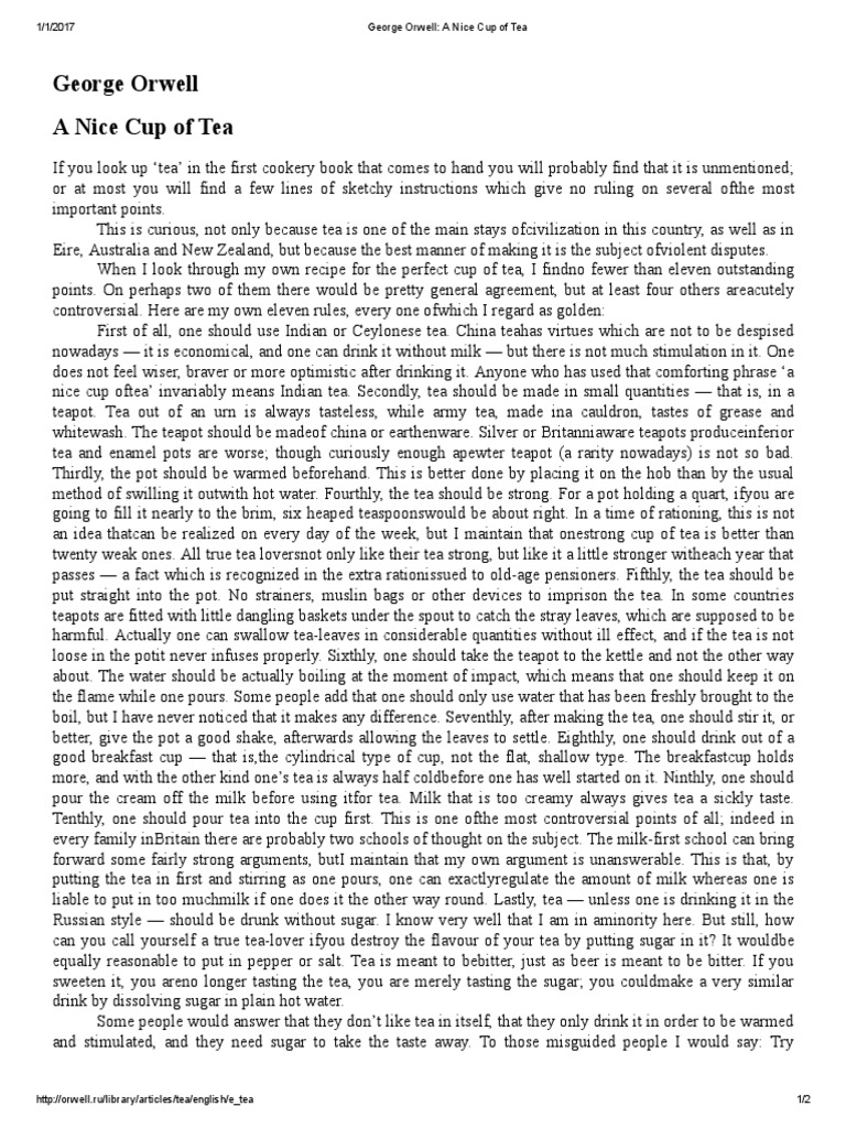 George Orwell - A Nice Cup of Tea | PDF | Tea | Hot Drinks