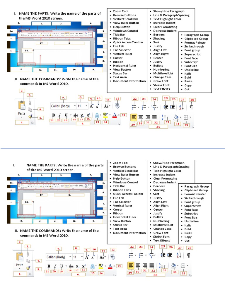 MS Word 2010: Parts and Commands | PDF | Microsoft Word | Text