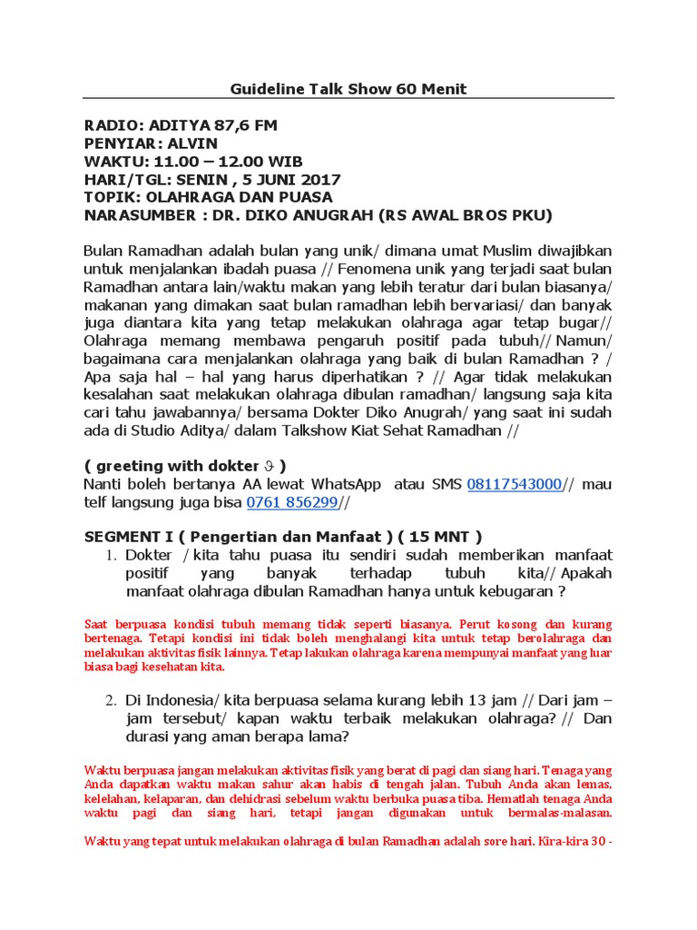 Guideline Talk Show 60 Menit | PDF