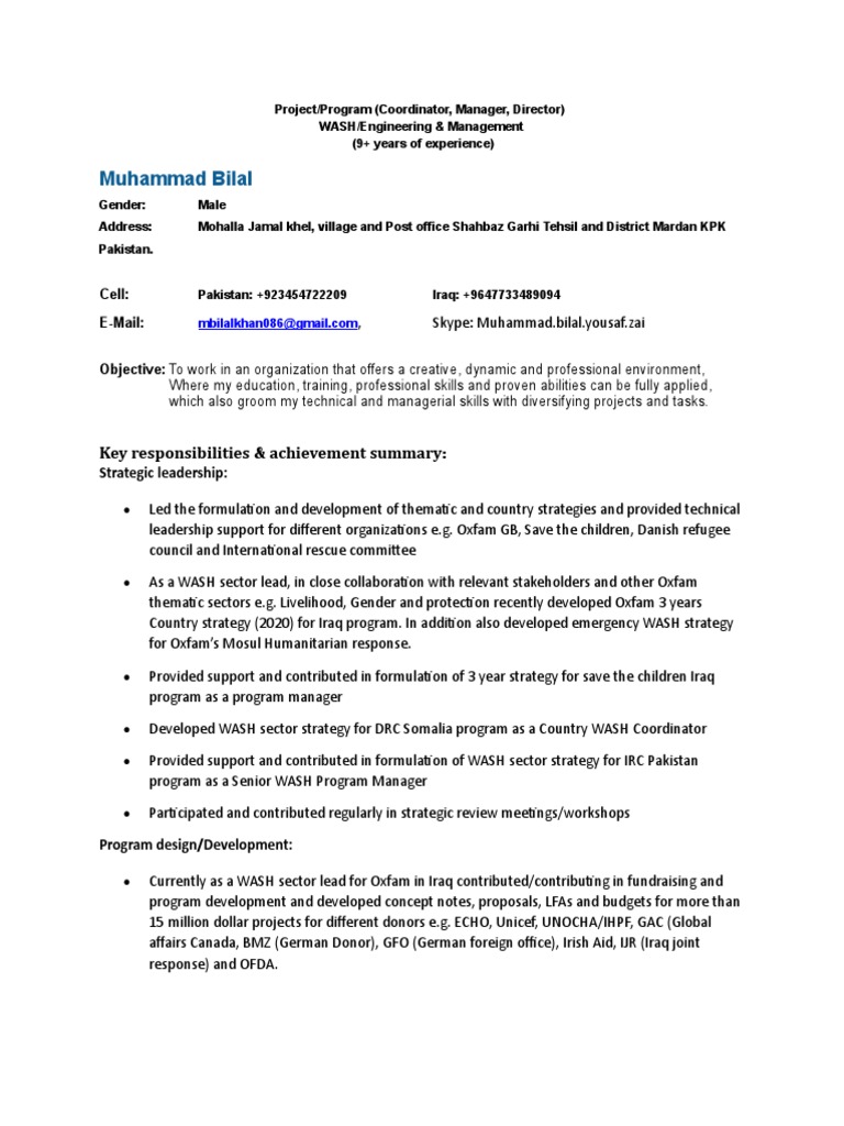 Muhammad Bilal Resume Updated | PDF | Capacity Building | Procurement