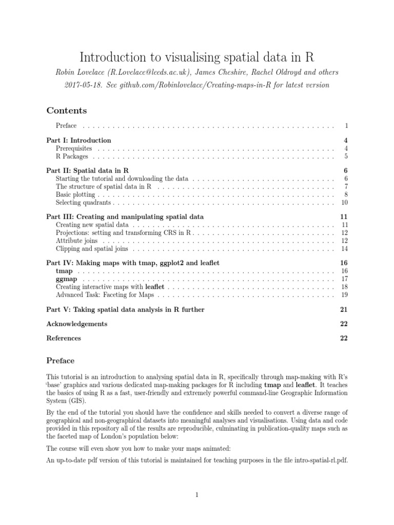 Introduction To Visualising Spatial Data in R / Robin Lovelace | PDF | Data | Computer Data