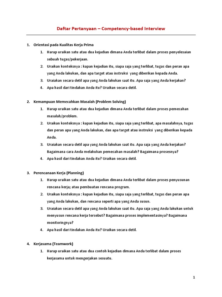 Daftar - Competency-Based Interview Questions | PDF