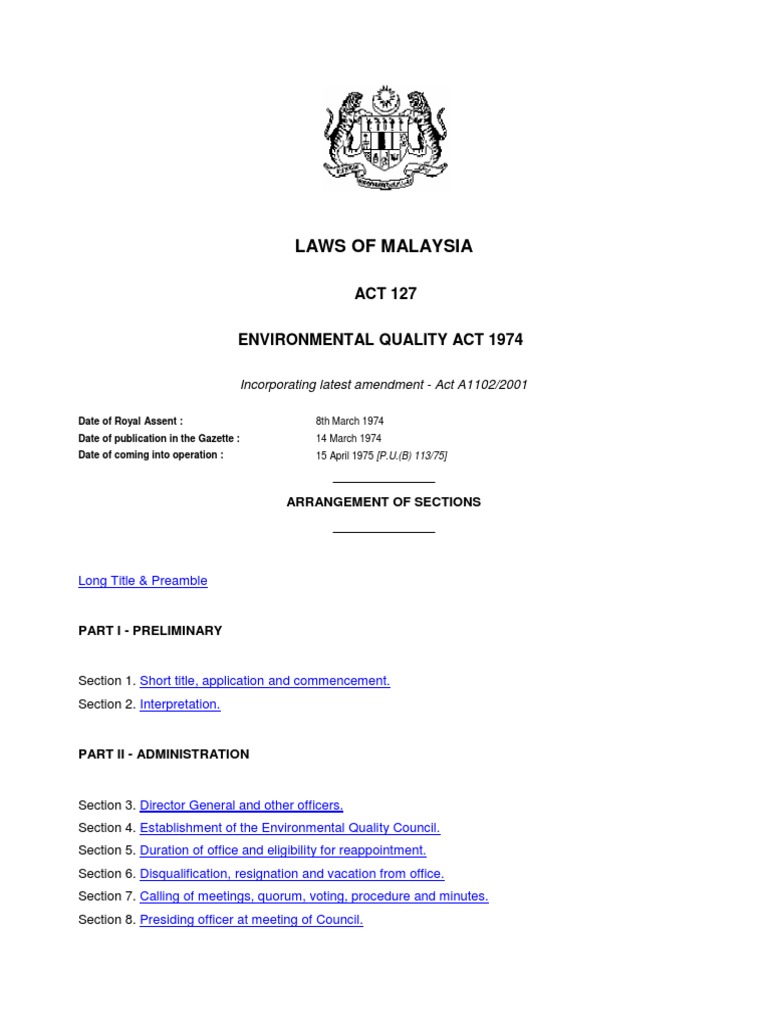 Environmental Quality Act 1974 - ACT 127 PDF | PDF | Air Pollution ...