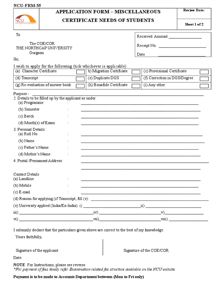 NCU Miscellaneous Certificate Application | PDF | Notary Public ...