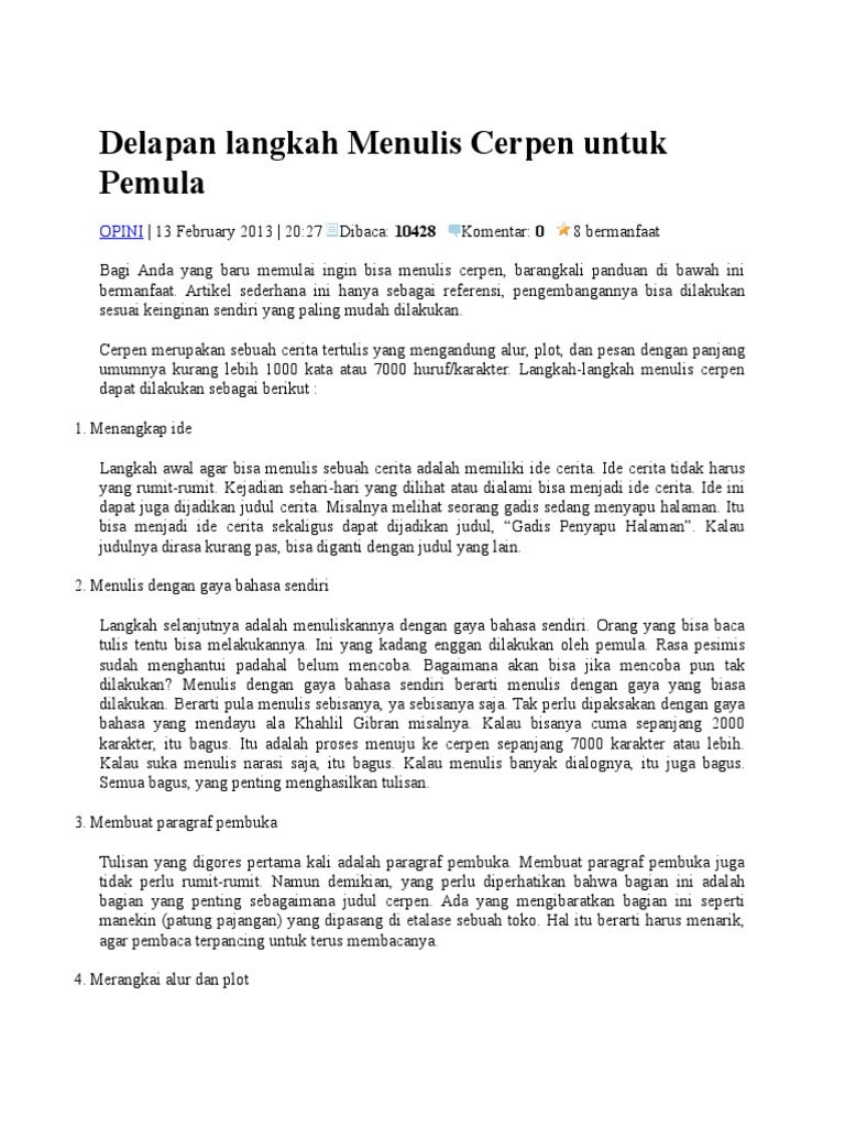 8 Langkah Menulis Cerpen | PDF