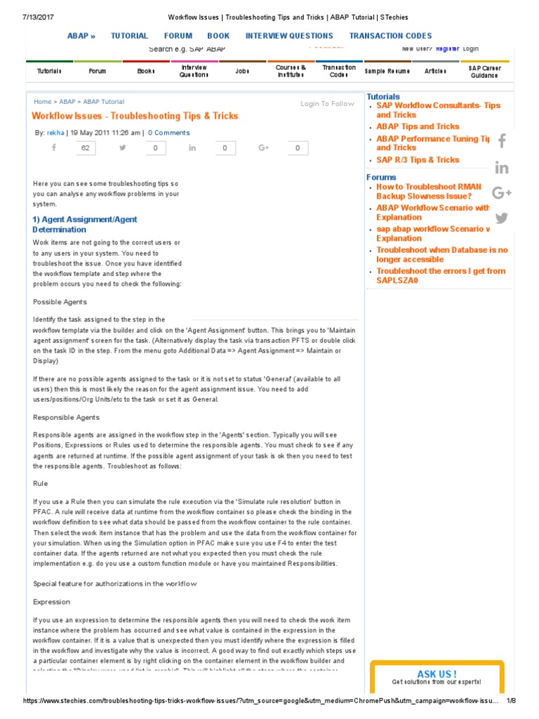 Workflow Issues - Troubleshooting Tips and Tricks - ABAP Tutorial - STechies | PDF ...