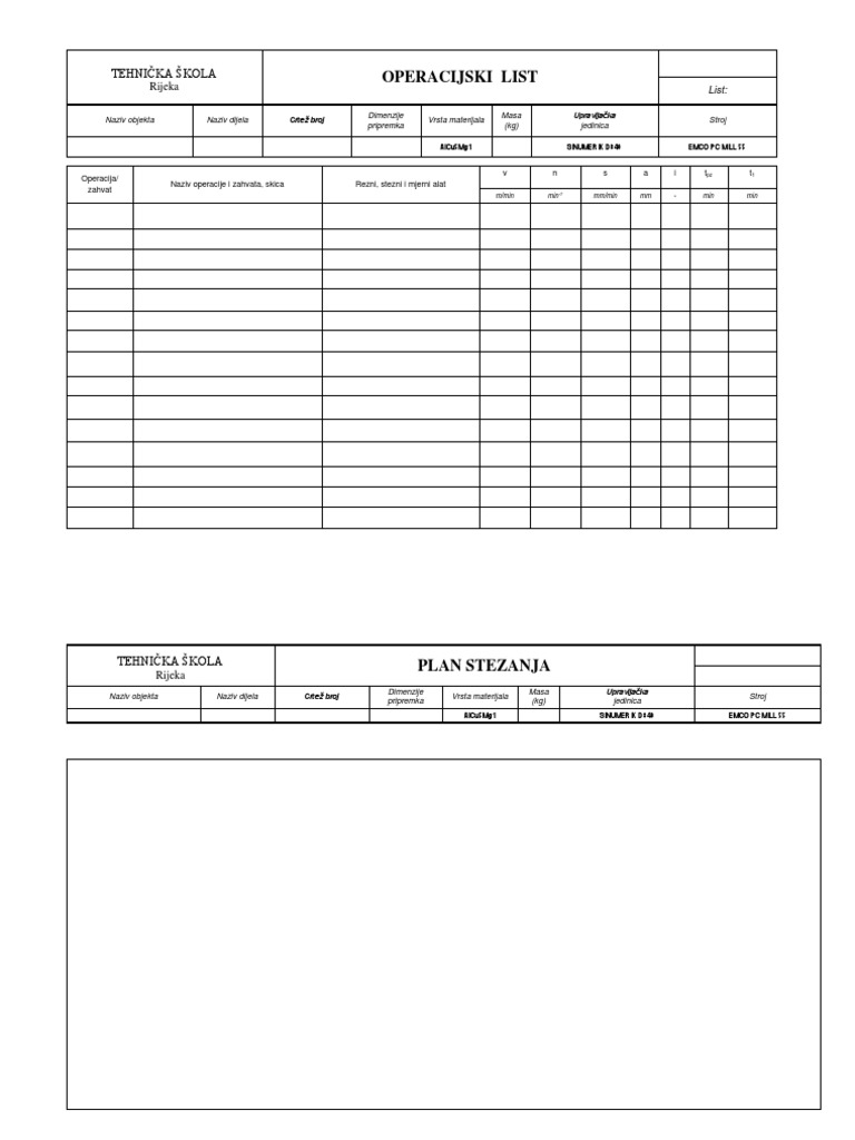 Operacijski List Obrasci | PDF