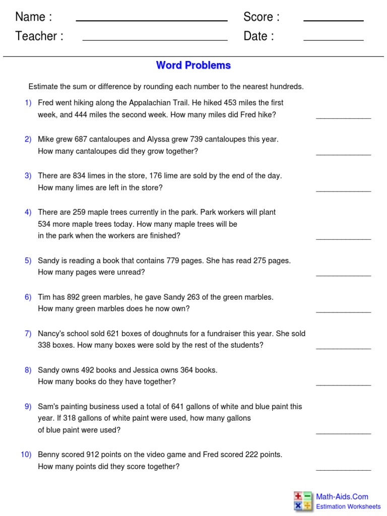 Word Sum Diff 3digit | PDF | Outdoor Recreation | Leisure