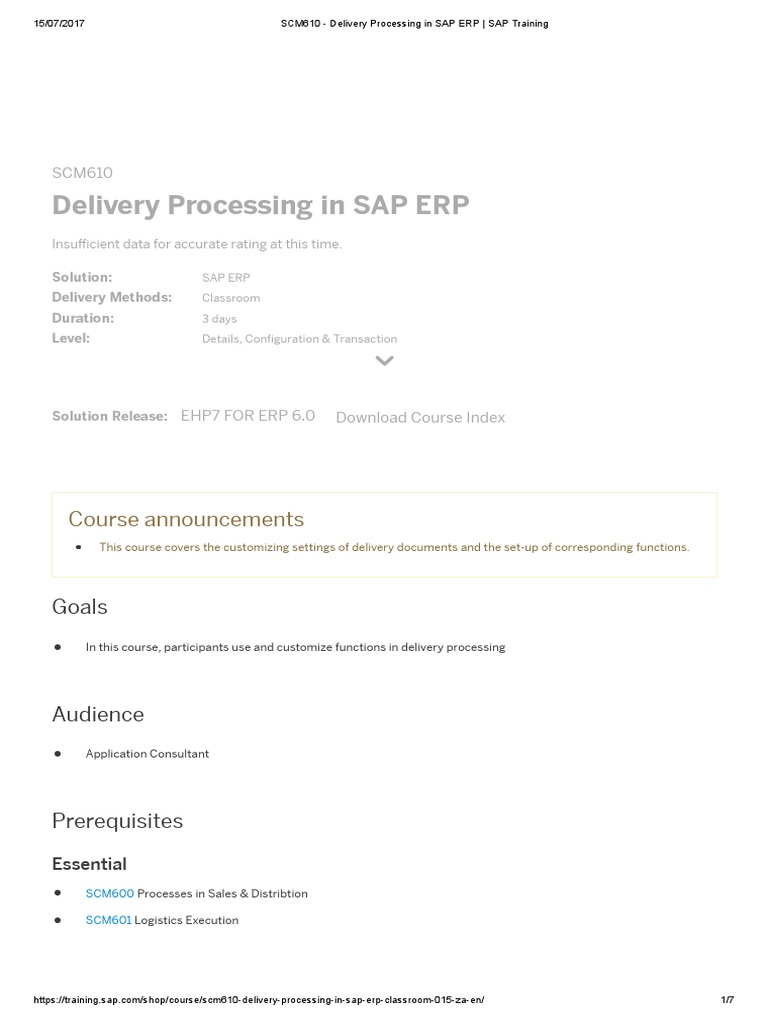 SCM610 - Delivery Processing in SAP ERP - SAP Training | PDF | Delivery ...