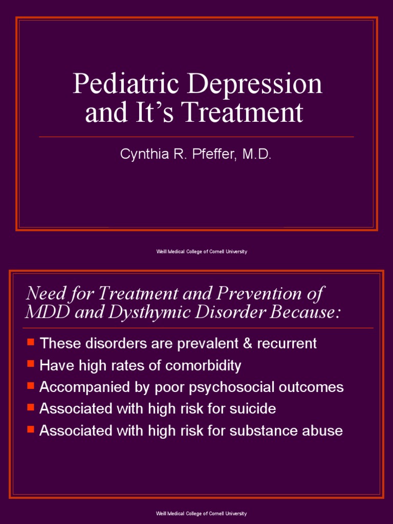 Pediatric Depression and It's Treatment: Cynthia R. Pfeffer, M.D | PDF ...