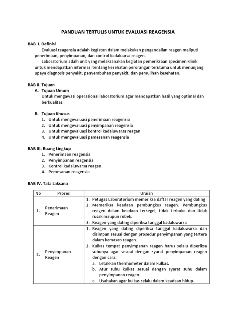 Panduan Tertulis Untuk Evaluasi Reagensia | PDF | Sains & Matematika Panduan Tertulis Untuk Evaluasi Reagensia | PDF | Sains & Matematika