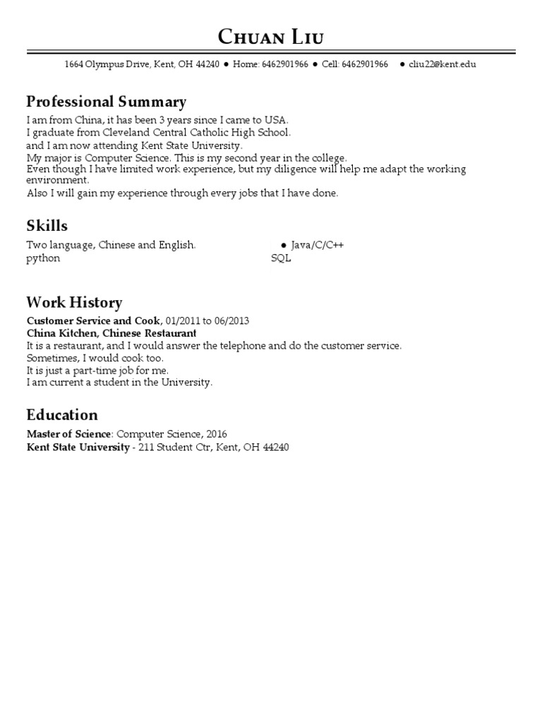 Chuan Liu Resume 1 | PDF | Computers