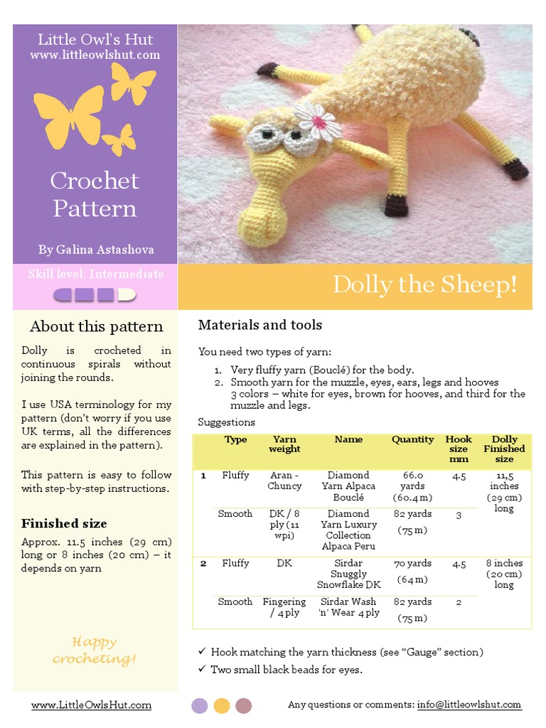 F2 Dolly The Sheep English v14 Small | PDF | Crochet | Yarn