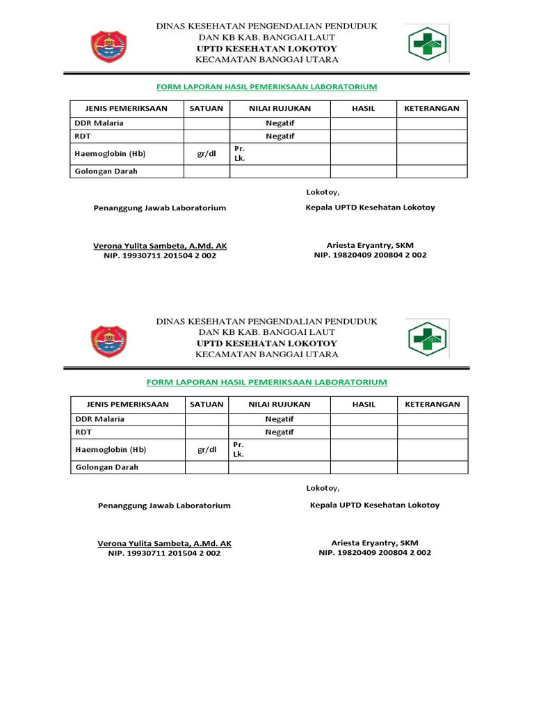 Form Laporan Hasil Pemeriksaan Laboratorium | PDF