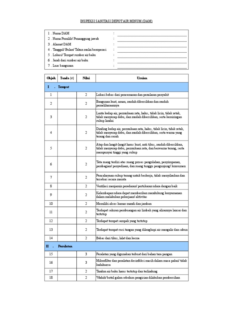 Form Inspeksi Air Minum | PDF