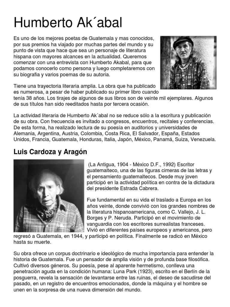 Biografia de Guatemaltecos Humberto Ak Abal | PDF | Guatemala | Ciudad ...