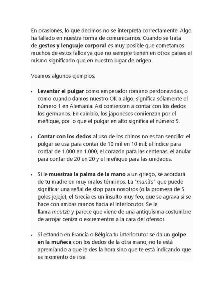 Ejemplos de ademanes en el mundo | PDF | Mano | Reino Unido