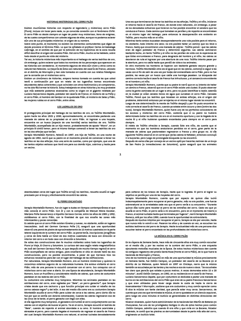 Misterios y leyendas del cerro Pilán | PDF | Francisco franco | Perros