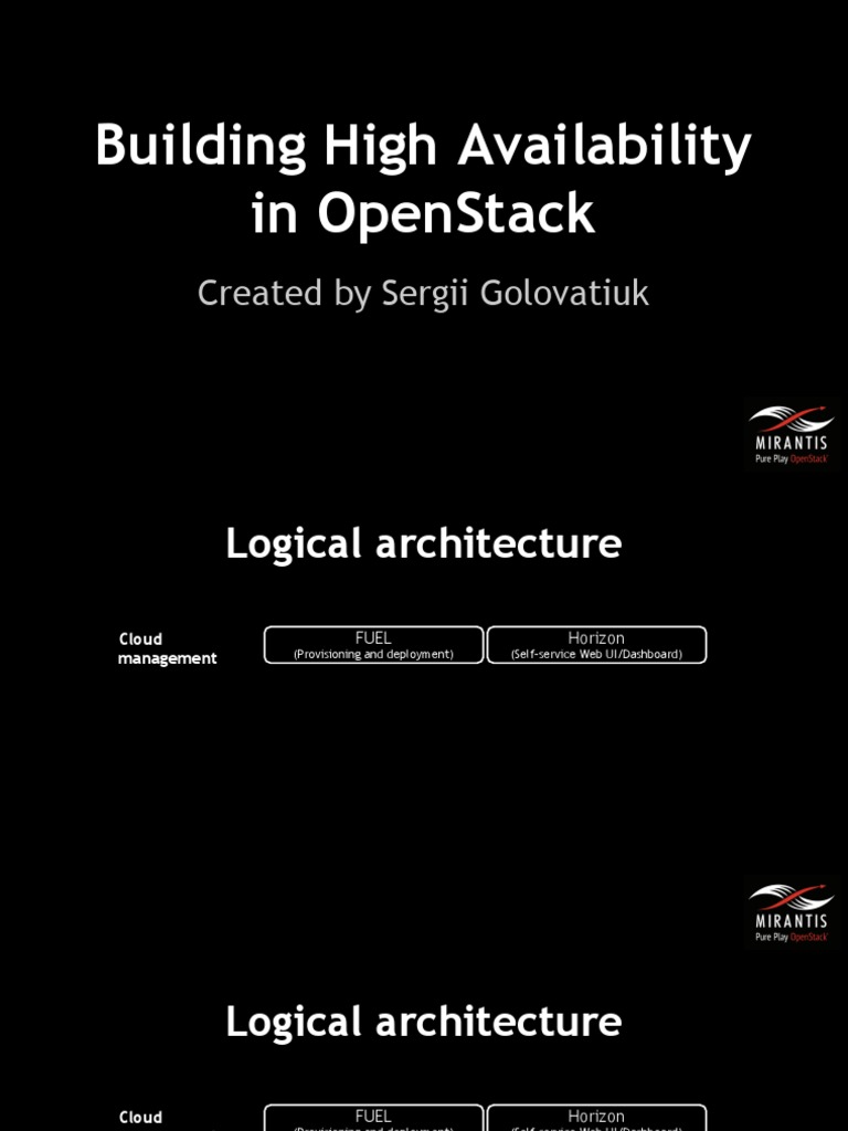 Building High Availability in Openstack: Created by Sergii Golovatiuk | PDF | Open Stack ...