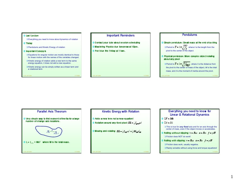 Lec 29 | PDF | Rotation Around A Fixed Axis | Dynamics (Mechanics)