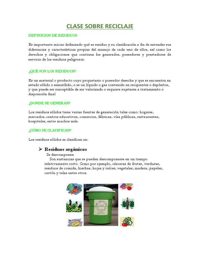 Clase Sobre Reciclaje | PDF | Reciclaje | Residuos
