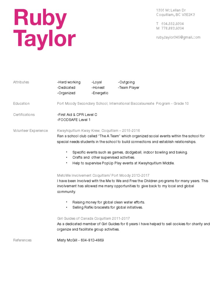 Resume - Ruby Taylor | PDF