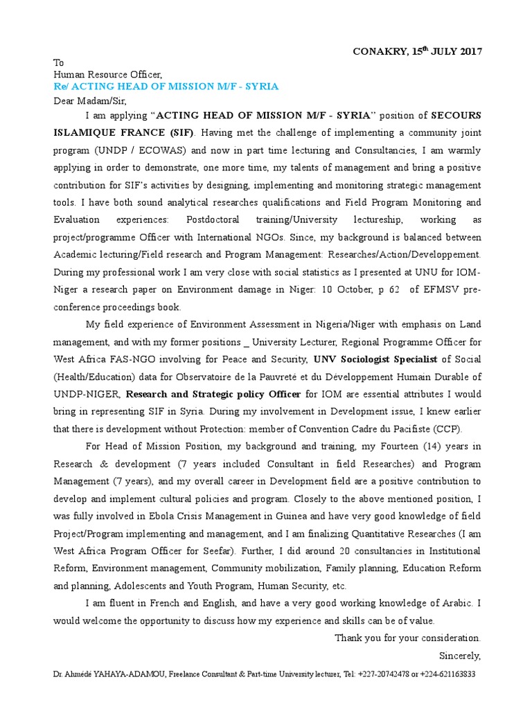 SIF ActingHeadofMissionSYRIA Letter | PDF | Career & Growth