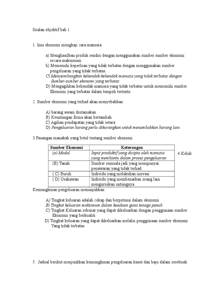 Soalan Objektif Bab 1 Exam PPT Ting 4 | PDF