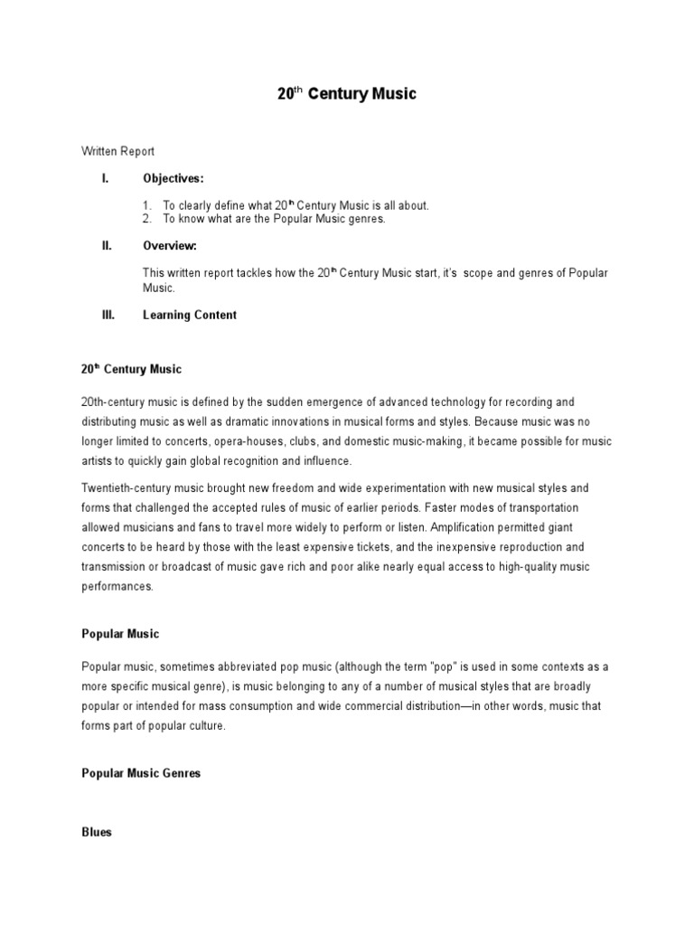 A Survey of 20th Century Music: Genres, Innovations, and Global ...