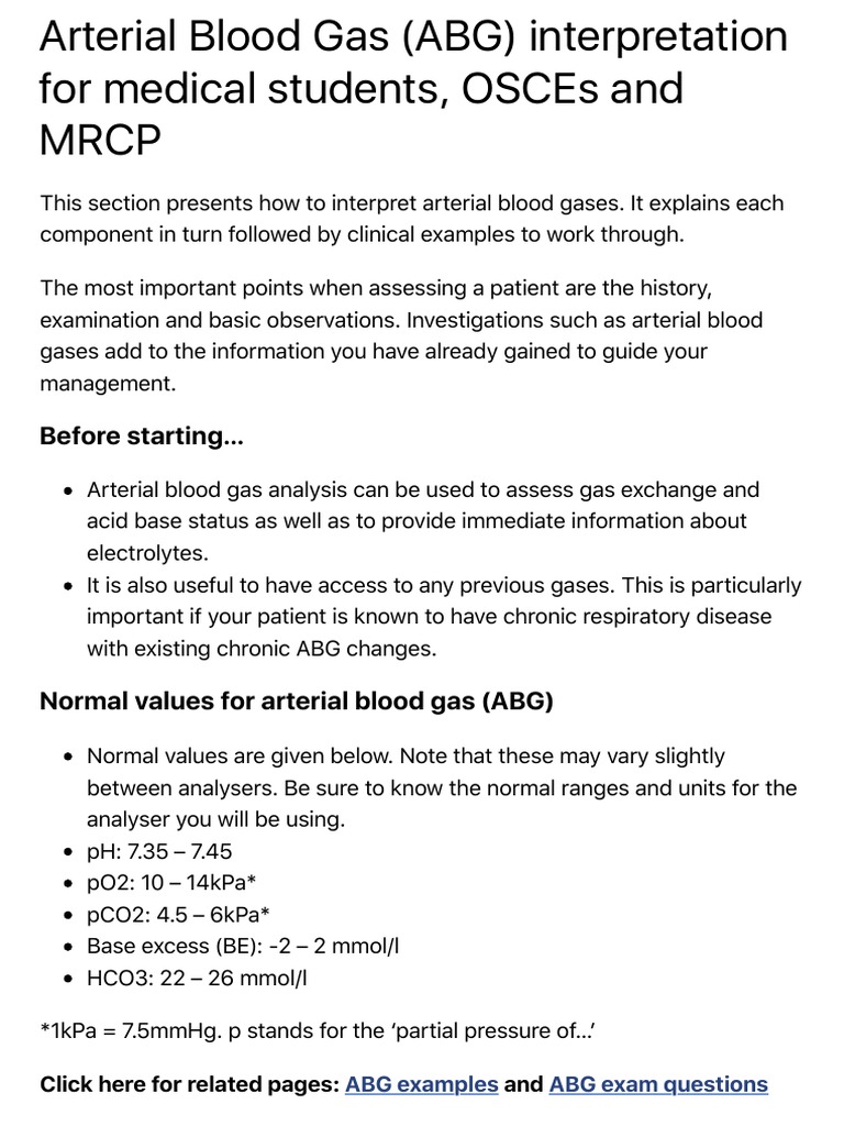 Arterial Blood Gas (ABG) Interpretation For Medical Students, OSCEs and ...
