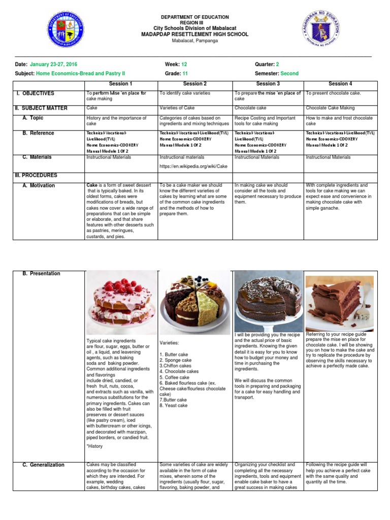 LP-For-Bread and Pastry II Week 12 | PDF | Cakes | Desserts