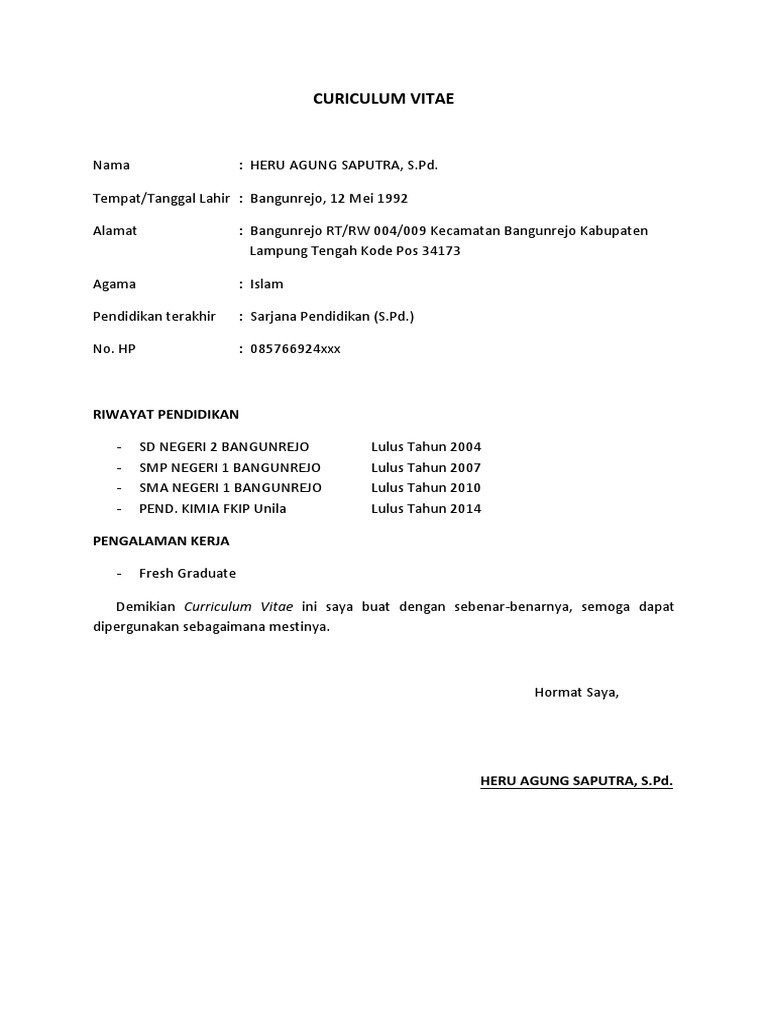 Contoh CV Dan Surat Lamaran Kerja Bimbel | PDF