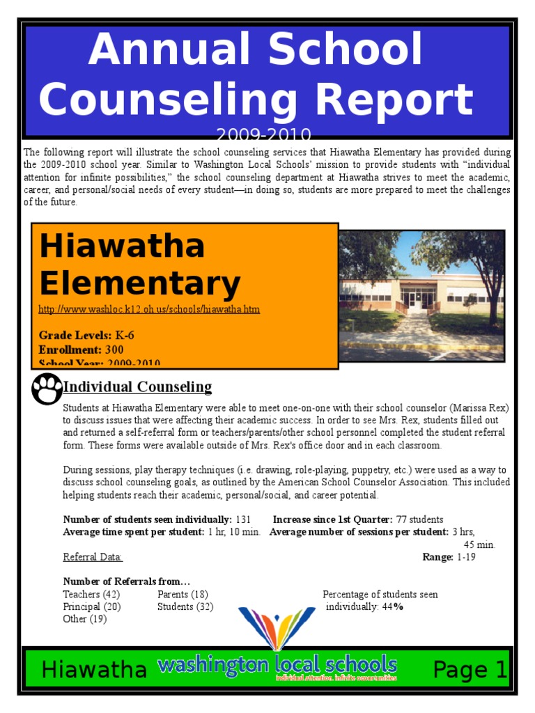 Annual Report Example | PDF | School Counselor | Teachers