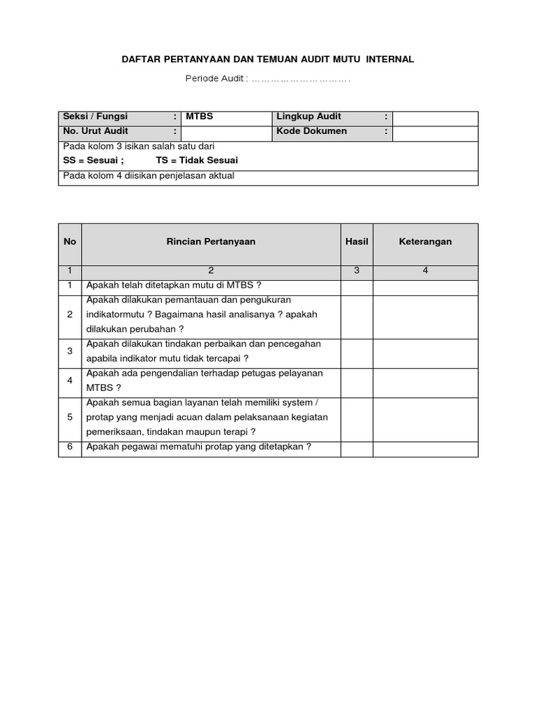Audit Mutu Internal: Pertanyaan dan Temuan | PDF