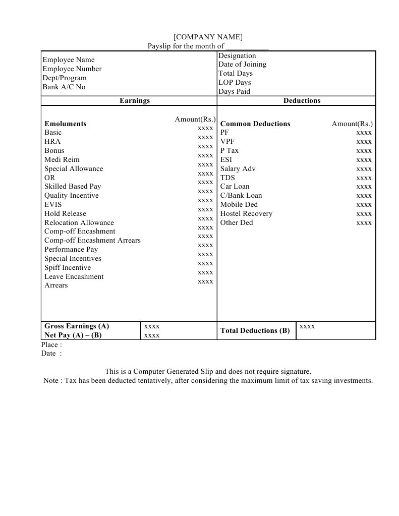 Payslip Format | PDF | Personal Finance | Government Finances