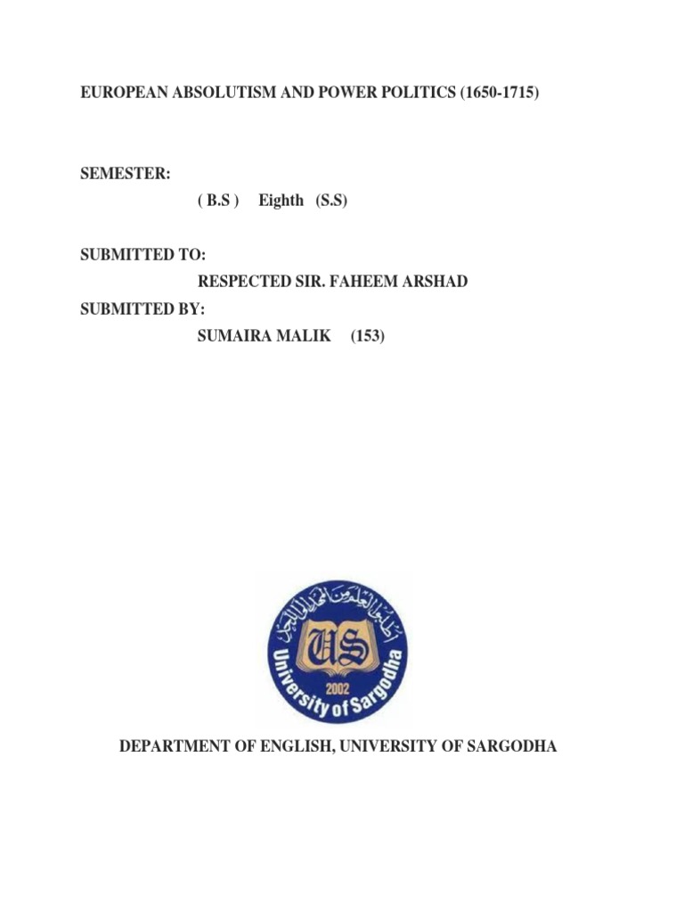 EUROPEAN ABSOLUTISM AND POWER POLITICS 1650-1715 | PDF | Absolute ...