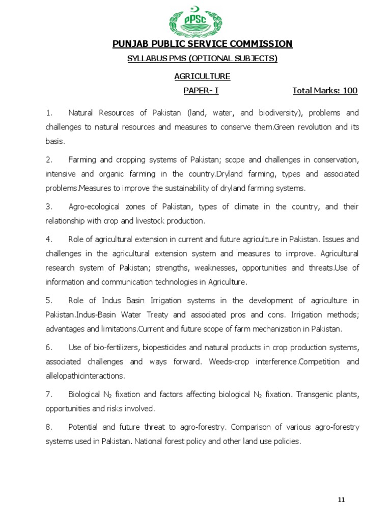 PMS Agriculture Optional Subjects Syllabus | PDF | Capital Budgeting ...